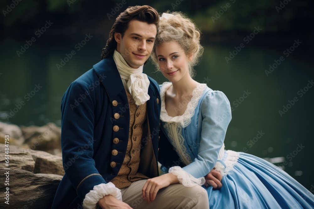 Romantic Young Couple in Regency Era Clothing Royal Vintage Victorian ...