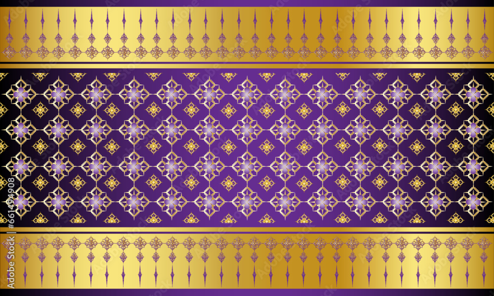 Abstract gradient purple background with luxurious golden Thai pattern ...