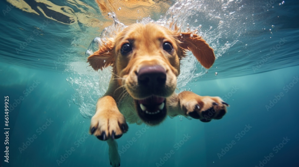 Funny underwater picture of puppies in swimming pool playing deep dive ...