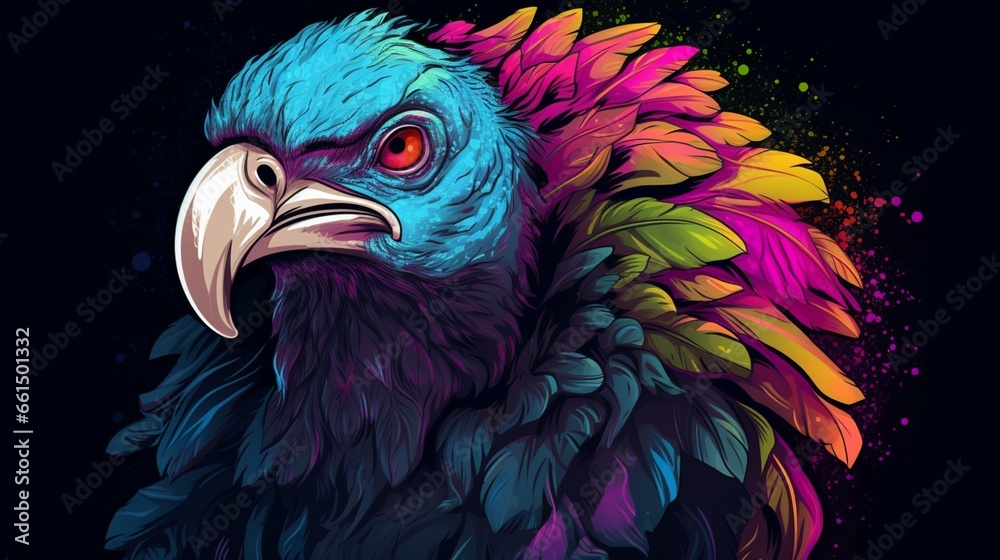 Vulture smiling colorful black background vector image.Generative AI ...