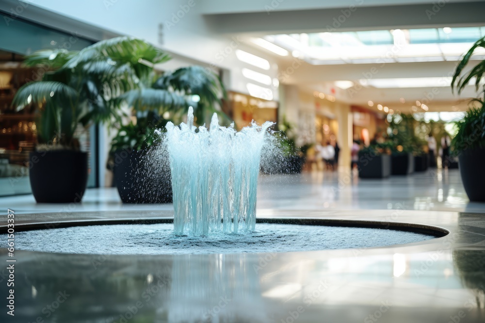 water fountain centerpiece in a mall - Mall Oasis - AI Generated Stock ...