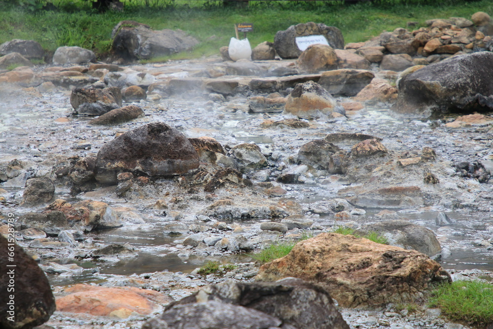 Algae in Hot Springs and fog in Chae Son National Park, Lampang ...