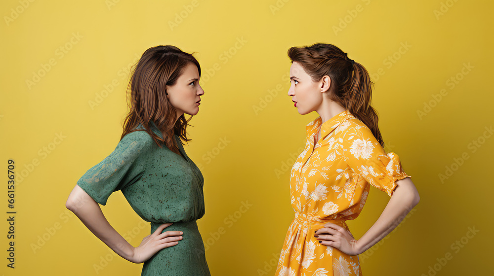 Women fight, they are angry and disgruntled, human emotions. Quarrel ...