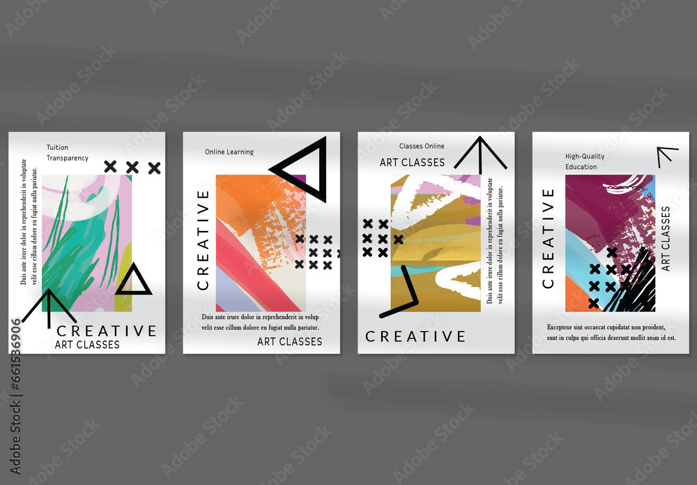 Flyer Layout with Black Geometric Shapes and Abstract Bright Rectangle ...