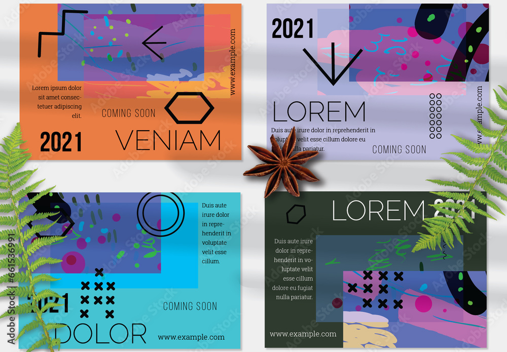 Flyer Layout with Geometric Shapes and Abstract Bright Artistic Brush ...