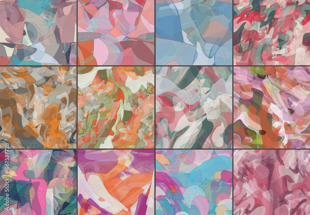 Seamless Pattern Set with Transparent Random Overlapping Wavy Shapes ...