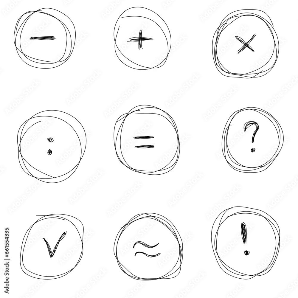 Vector set of arithmetic symbols and punctuation marks on a white ...