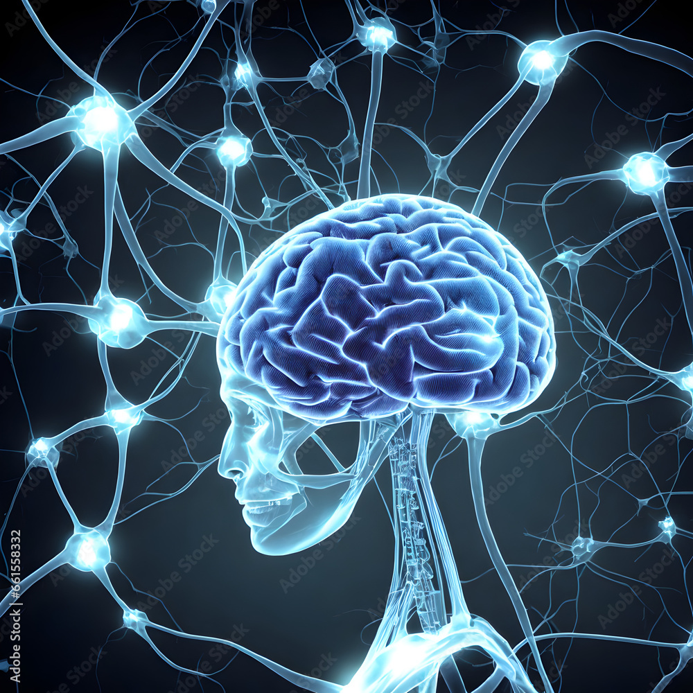 Abstract Virtual digital 3d rendered illustration of human brain and ...