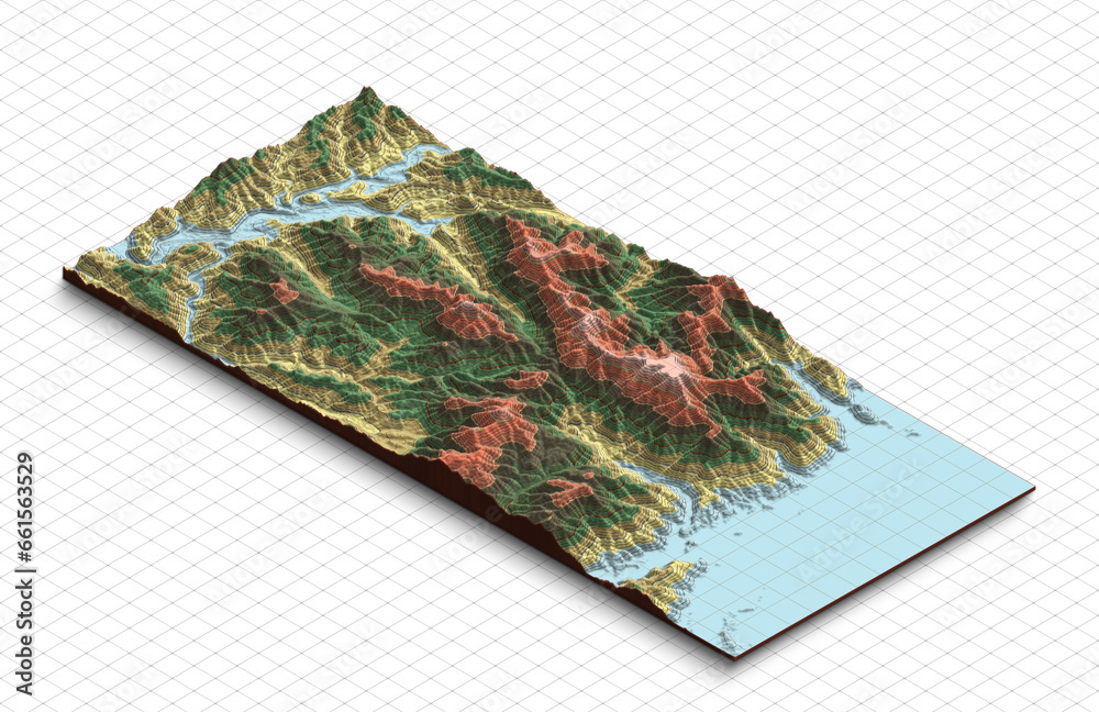 3d model map of South Korea. Terrain map, Isometric map virtual terrain ...