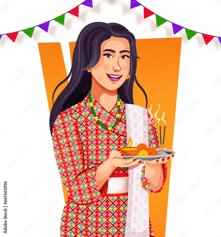 Nepalese woman wearing ethnic clothing. Cartoon characters in ...