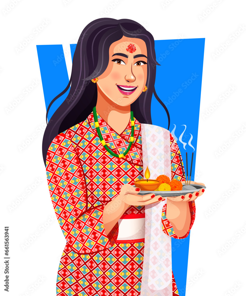 A Nepali beautiful woman wearing Traditional Nepali cloth and jewellery ...