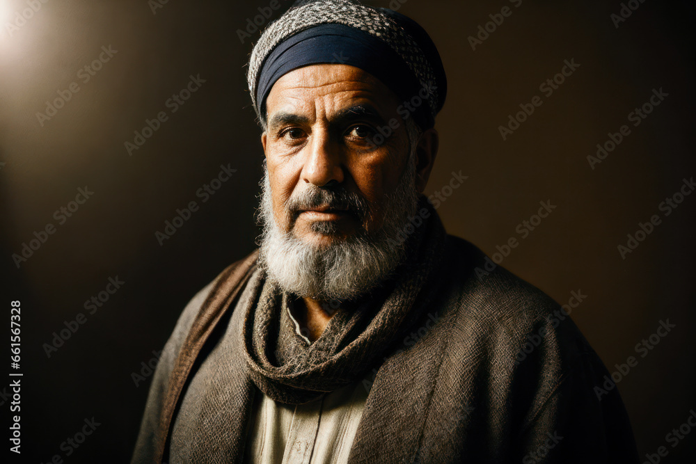 Portrait of the of the old age, bearded Middle Eastern man wearing ...