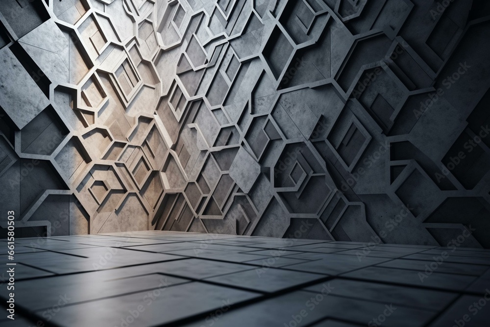 Polished concrete wall with futuristic tiles in a 3D background made of ...