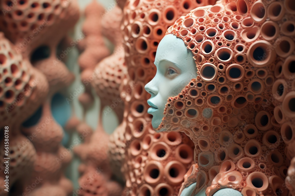 Trypophobia fear abstract illustration with female face. Mental health ...