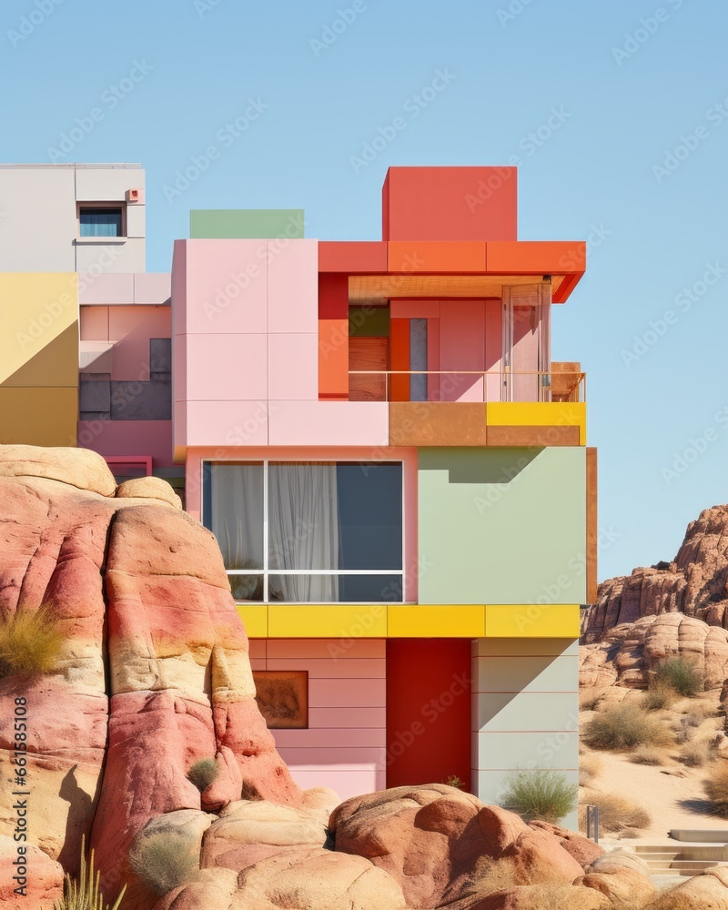 Foto de A surrealist home sits boldly beneath a vivid sky, with a ...