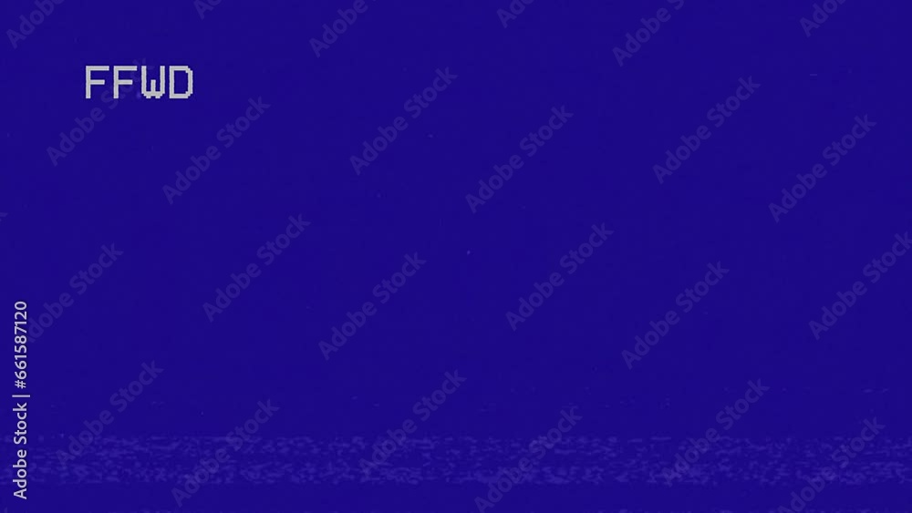 Videocassette recorder Rewind sign, arrows. VHS Blue defects, artifacts ...