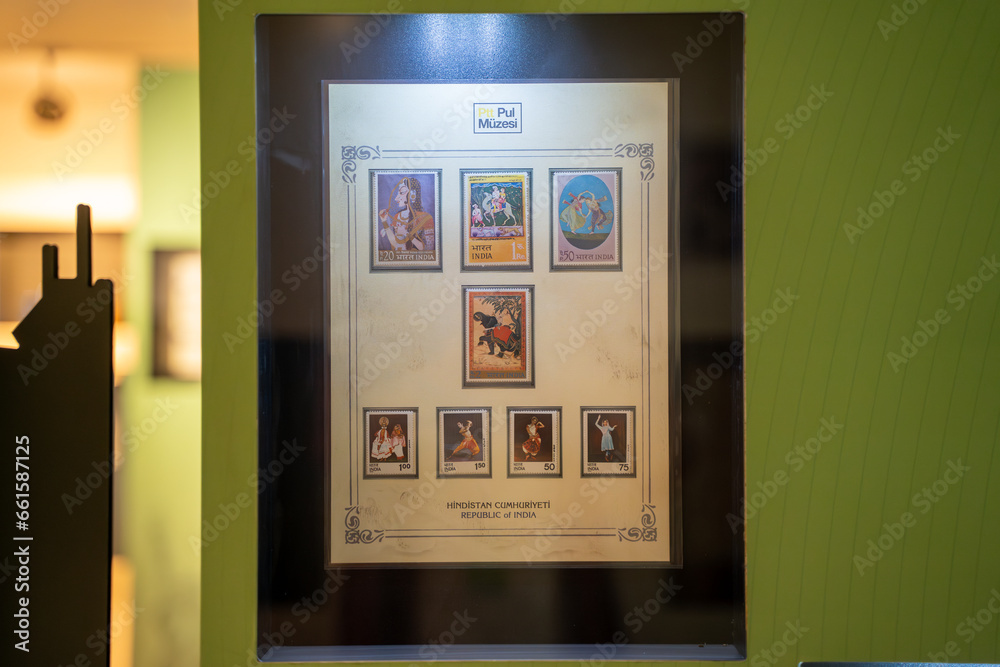 Republic of India stamp collection at the Stamp Museum. Ankara, Turkey ...