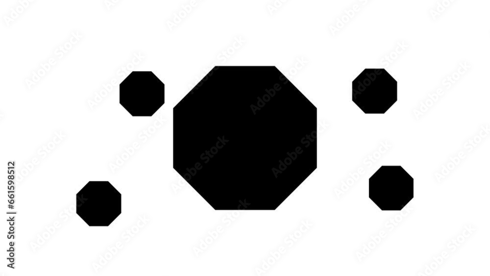 Zoom in and out animation the octagon symbol. Large black symbol in the ...