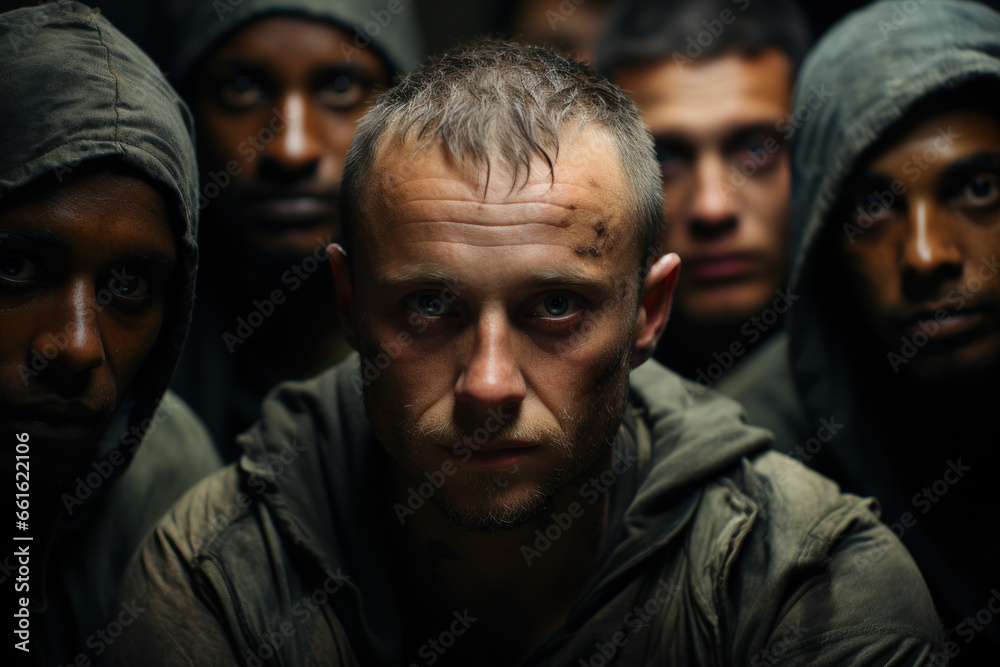 The solemn faces of war prisoners awaiting their fate, a human tragedy ...