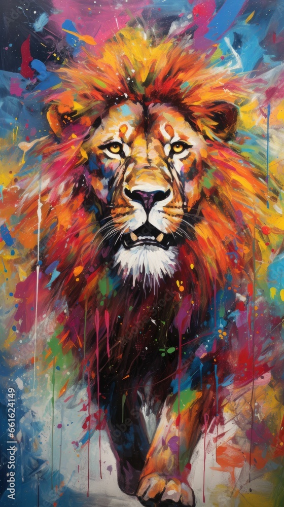 Majestic walking lion acrylic painting Stock Illustration | Adobe Stock