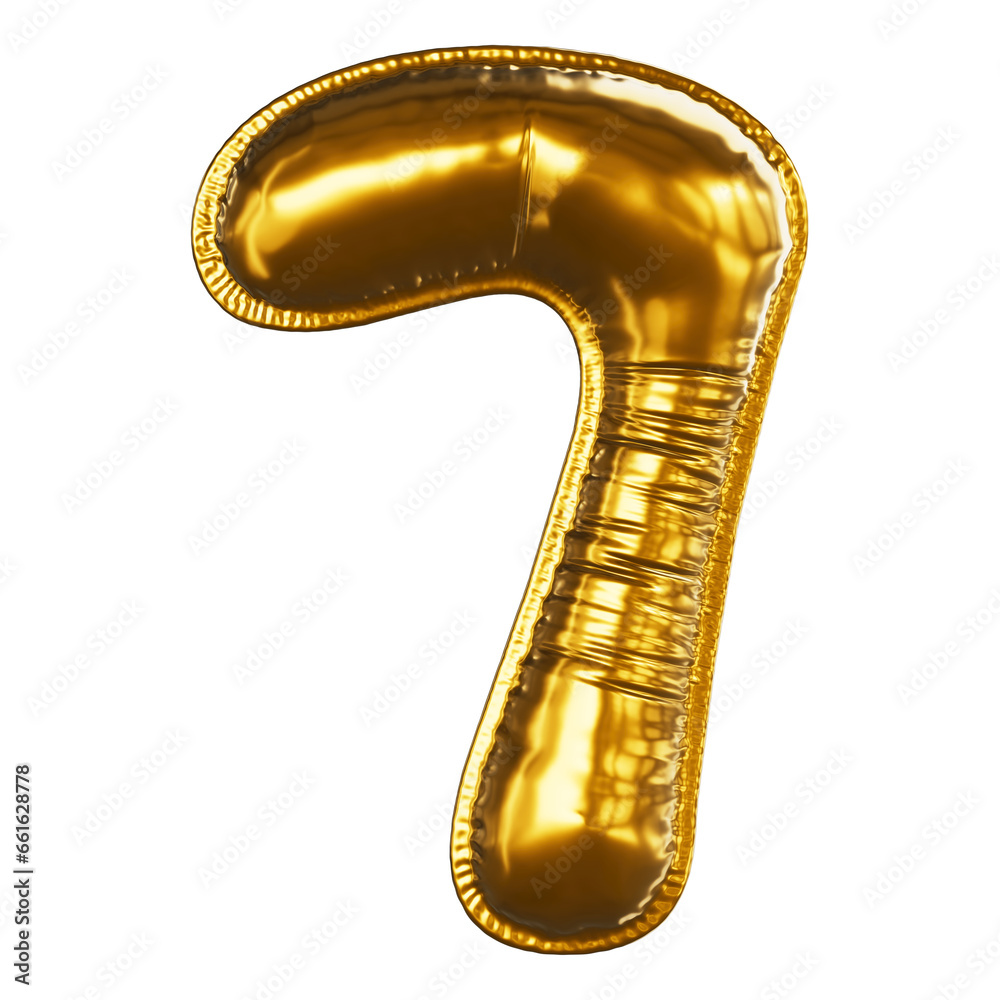 Realistic gold font 3D render - number 7. Inflated Balloons gold foil ...