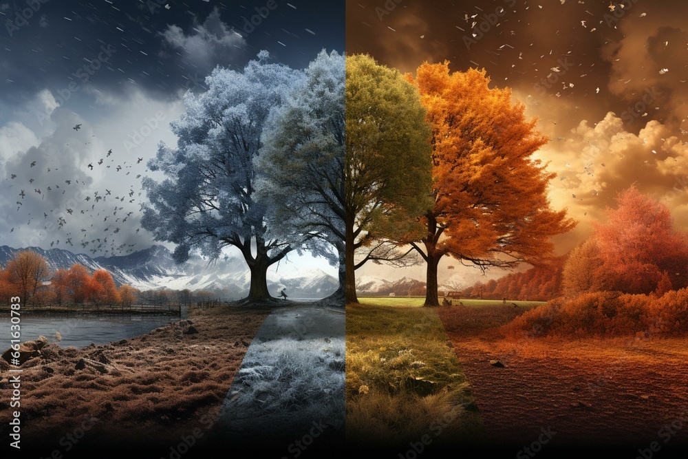 A picture showing all seasons in one scene. Generative AI | Uwalls.co.uk