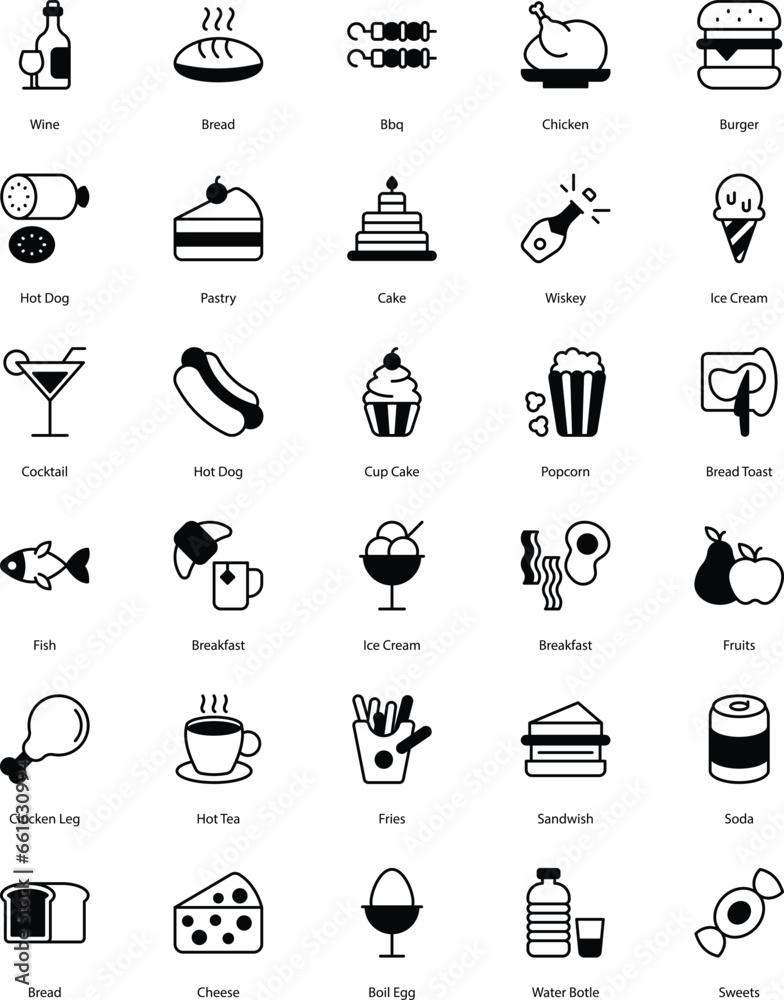 Food and Drink icons set, food icons, drink icons, foody, drink ...