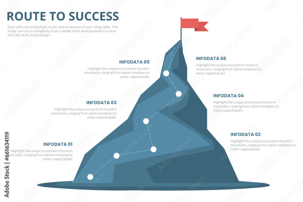 Vetor de Six step mountain infographic. Path to top of mountain ... Vetor de Six step mountain infographic. Path to top of mountain ...
