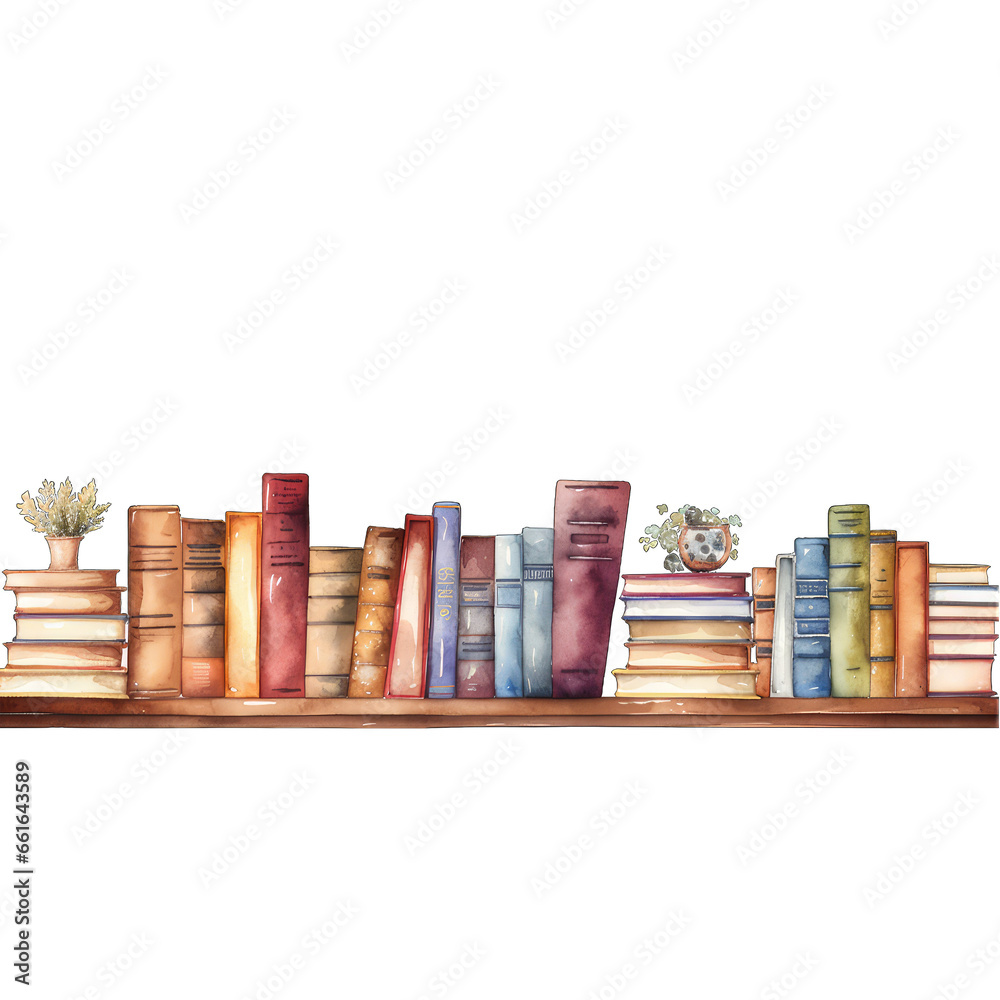 Bookshelf graphic decorative border, isolated on white transparent ...
