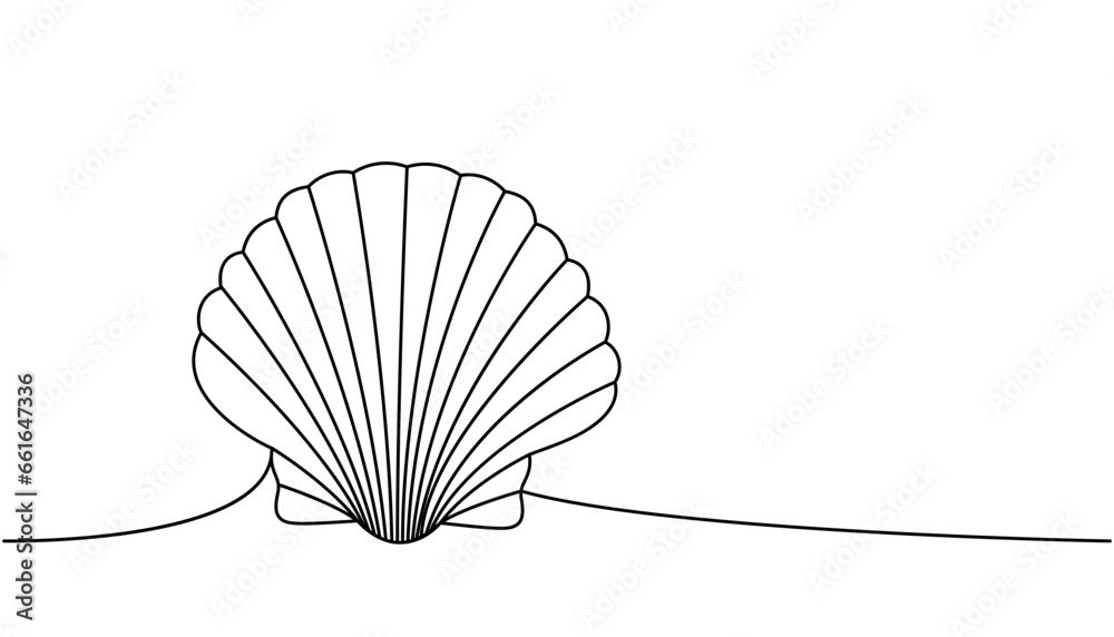 Underwater shell one line continuous drawing. Tropical underwater shell ...