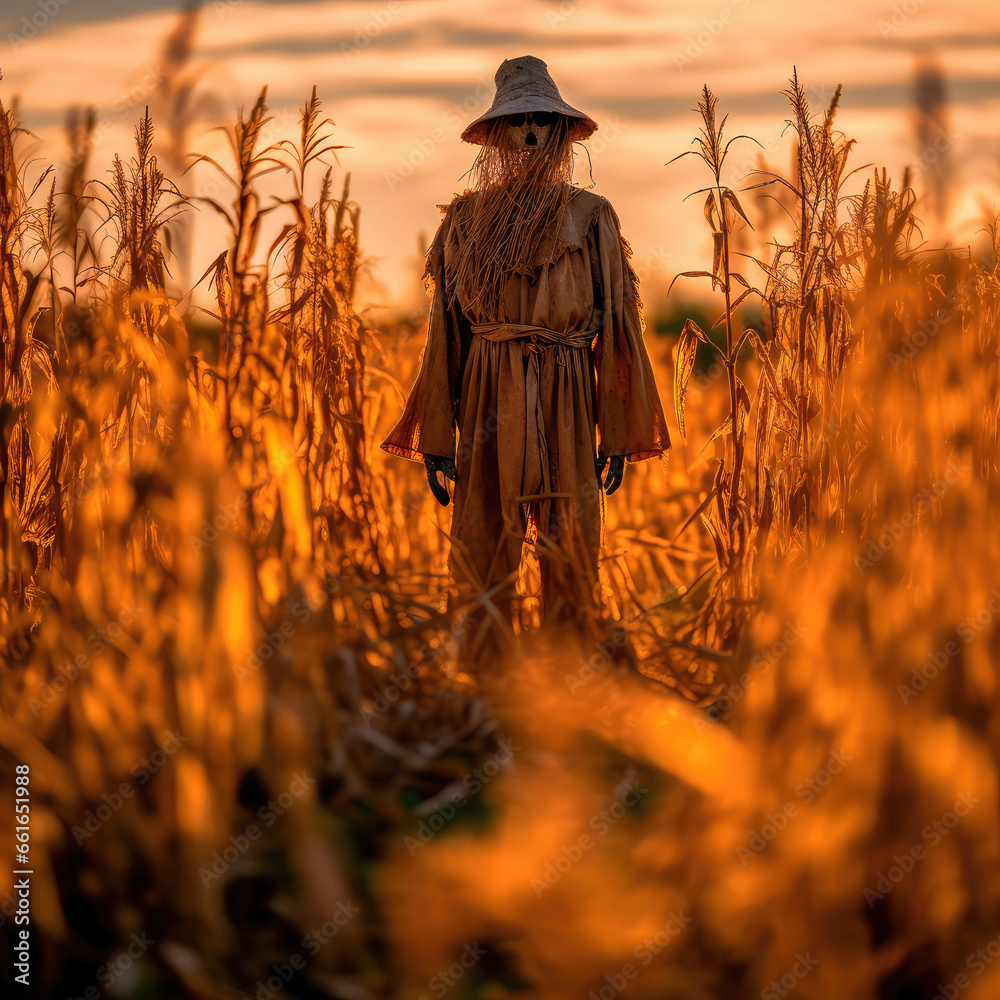 An illustration of a scarecrow bathing in the eerie light of a ...