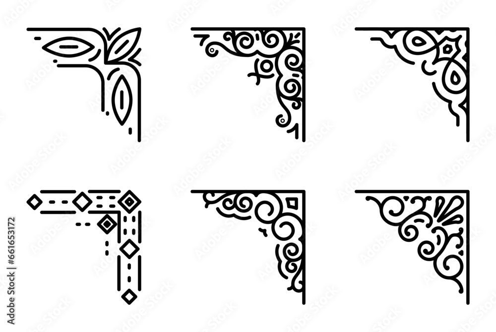 calligraphic line corners for vintage frames illustration Stock Vector ... calligraphic line corners for vintage frames illustration Stock Vector ...