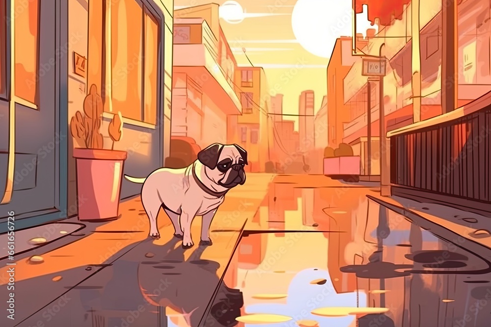 Cute Cartoon Pug Illustrations: A Day in the Life of a Pug Living in a ...