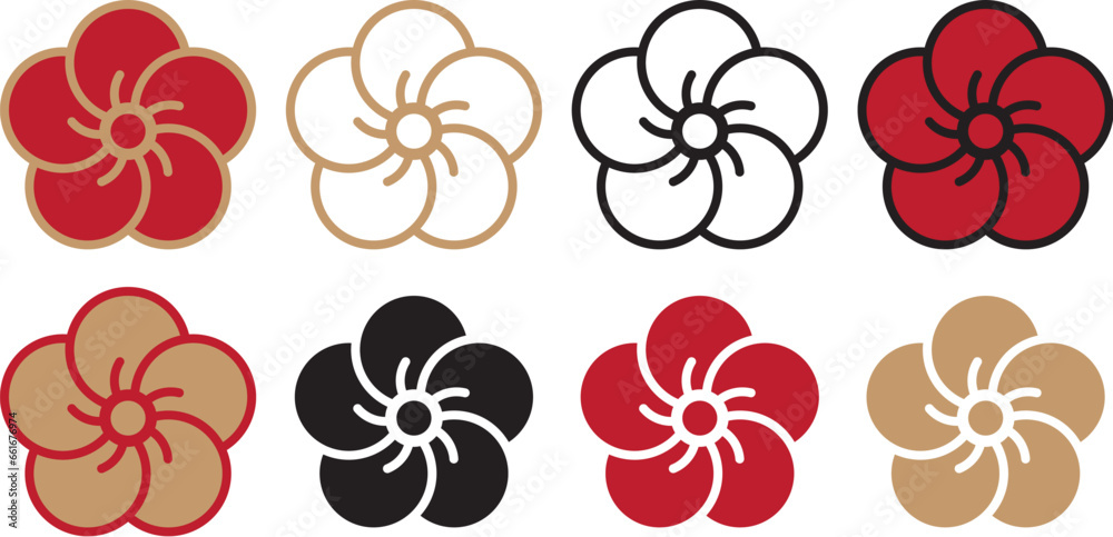 ねじり梅イラストセット 年賀素材 和柄 Stock Vector Adobe Stock