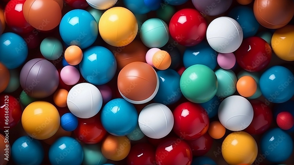 space for text on textured background surrounded by colorful ball toys ...