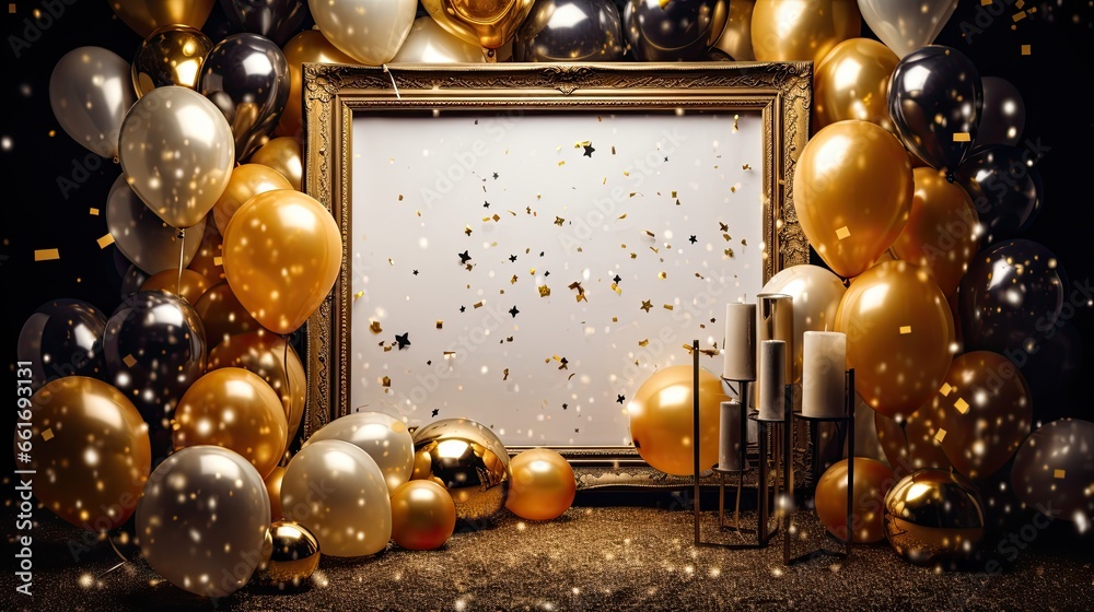 Luxury gold frame with gold ballon on the glitter background AI ...