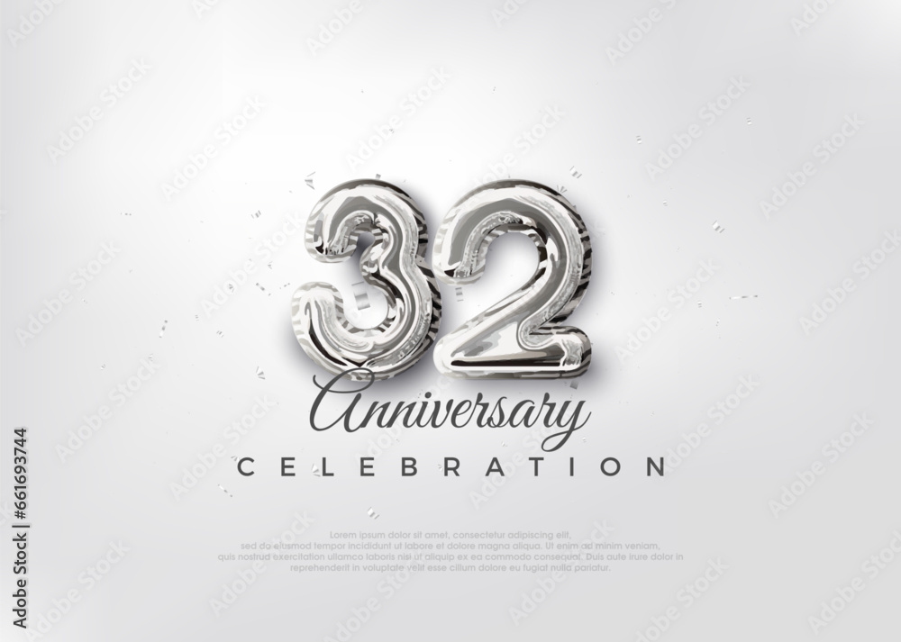 Silver balloon number. Premium vector 32nd anniversary celebration ...