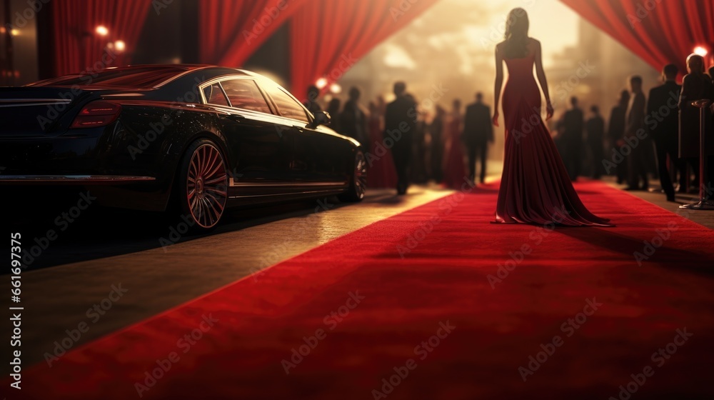 Hollywood movie premiere red carpet. Movie star paparazzi flash bulbs ...