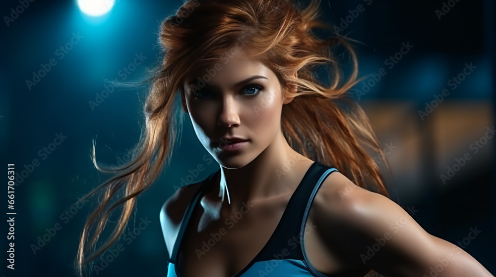 Advertising portrait of great strength and dynamism of a young athletic ...