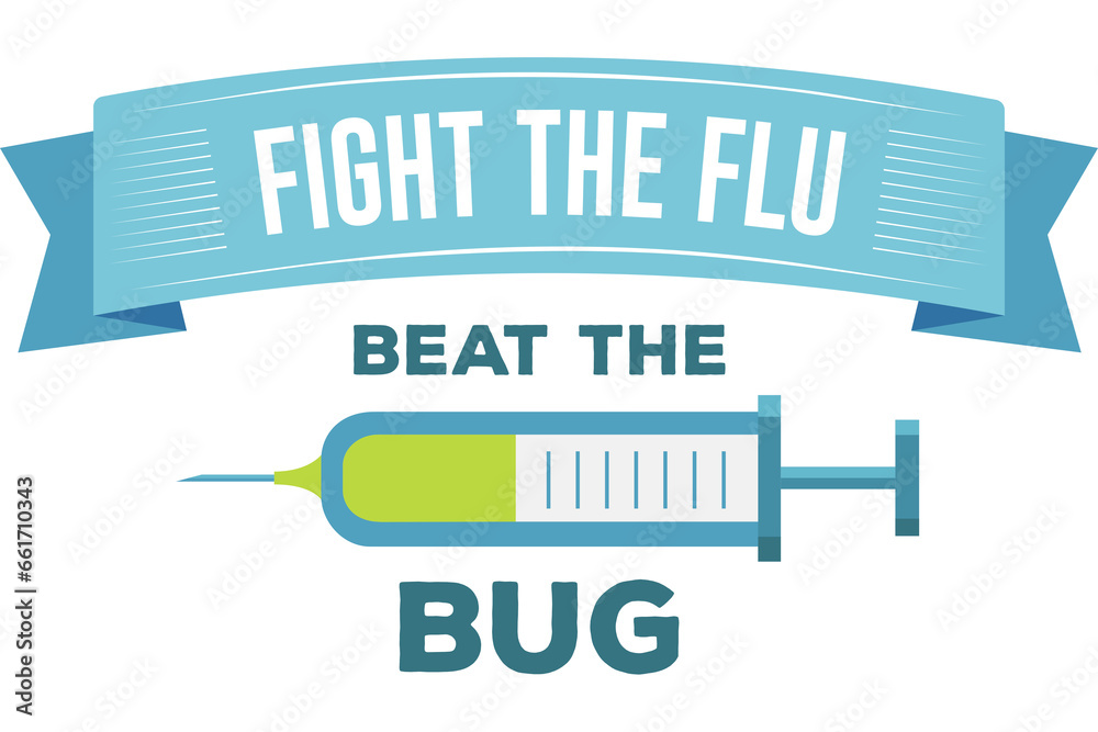 Digital png illustration of fight the flu text with syringe symbol on ...