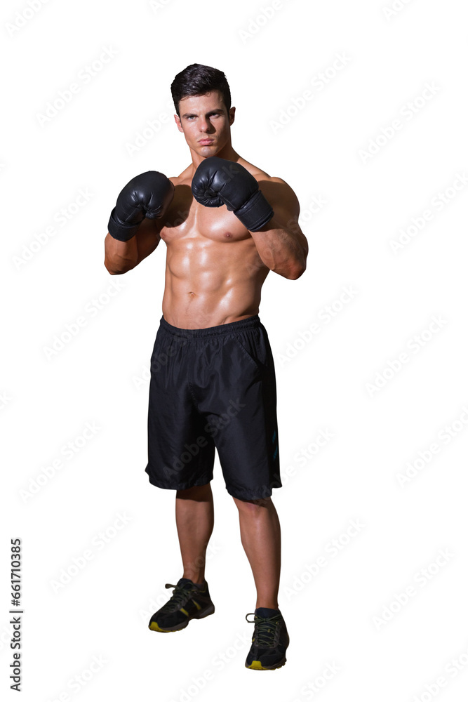 Digital png photo of caucasian shirtless man with boxing gloves ...