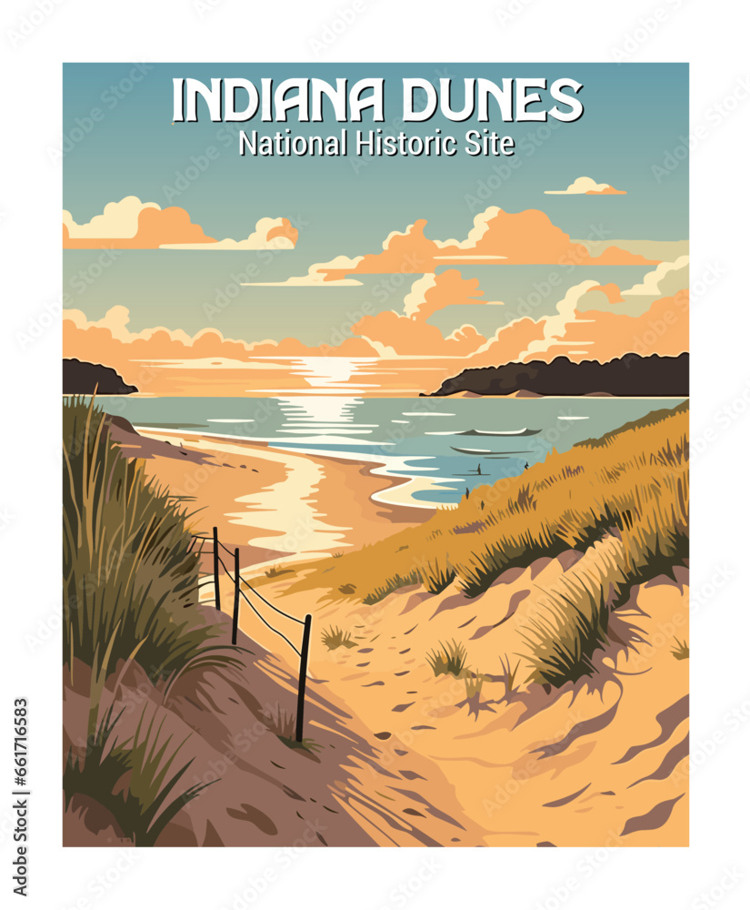 Vector Art of Indiana Dunes National Park. Template of Illustration ...