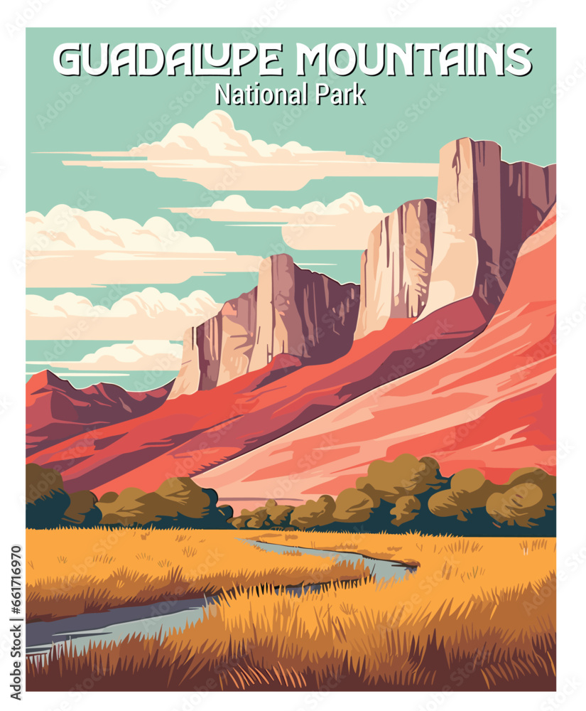 Vector Art of Guadalupe Mountains National Park. Template of ...