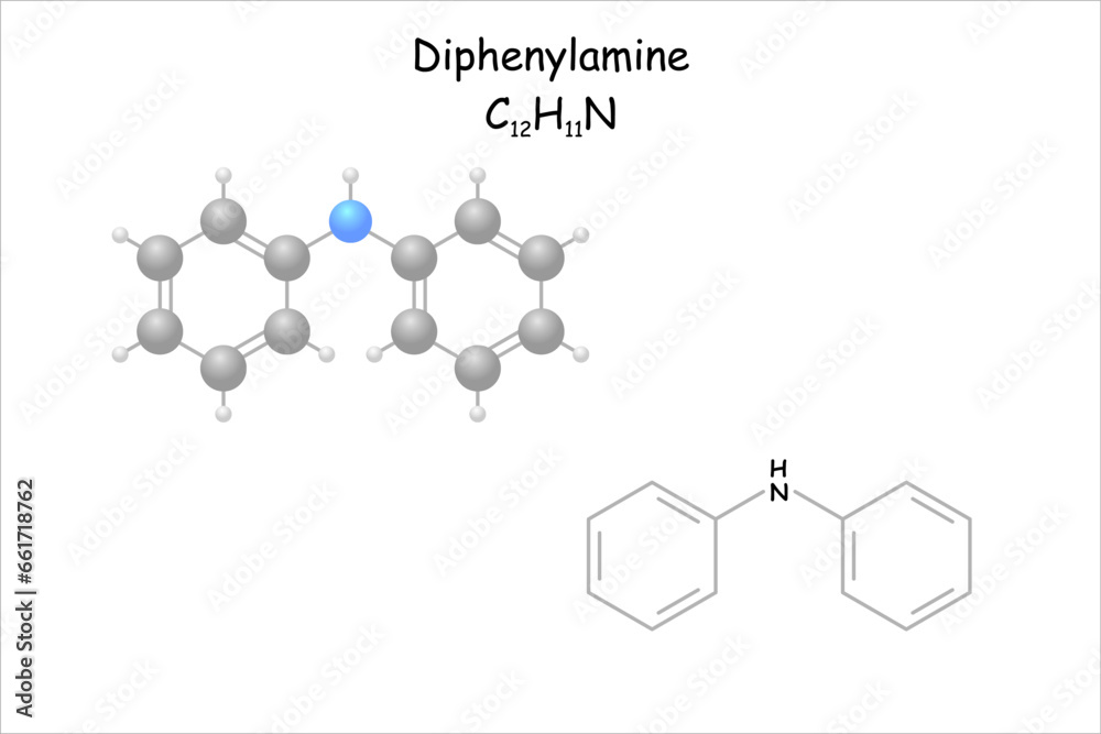Diphenylamine. Stylized molecule model and structural formula. Stock ...