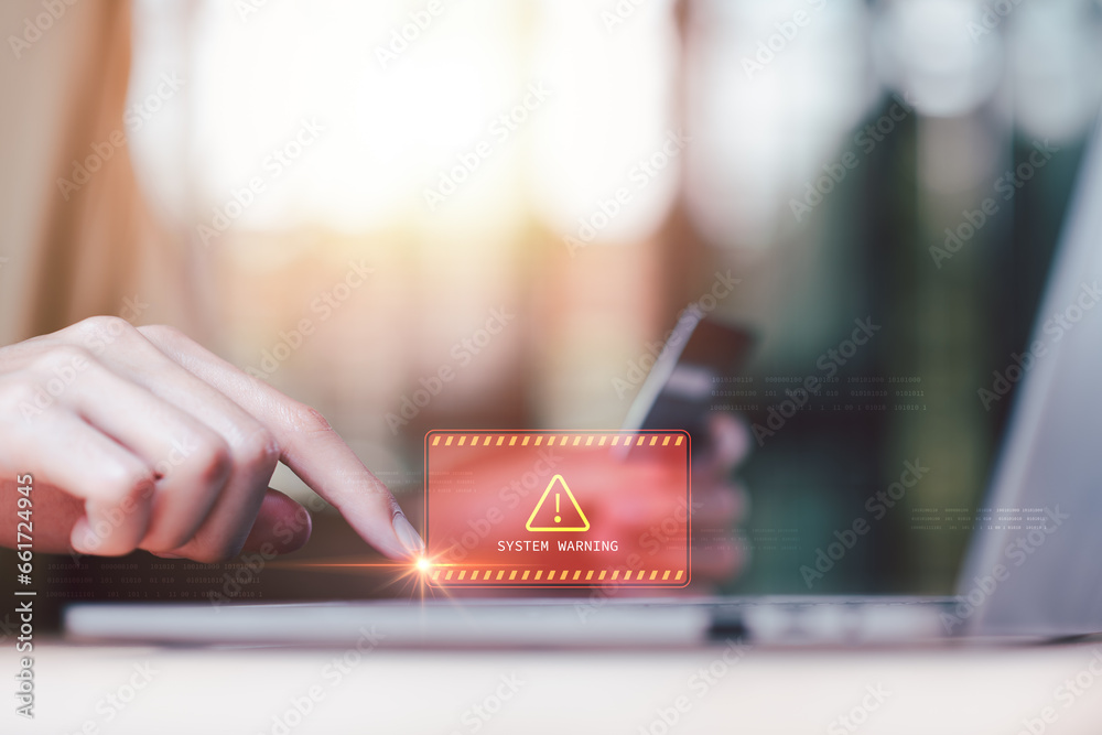 Programmer and virtual icons , exclamation mark ,alarm,computer virus ...