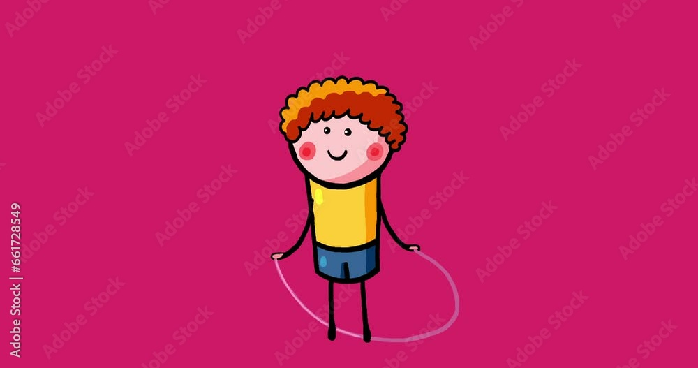 Kid cartoon character animated Peter boy isolated skipping rope long ...