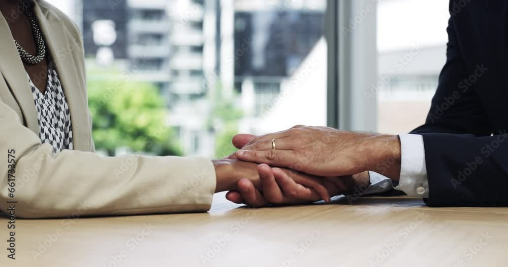 People, man and woman holding hands for empathy, support and gratitude ...