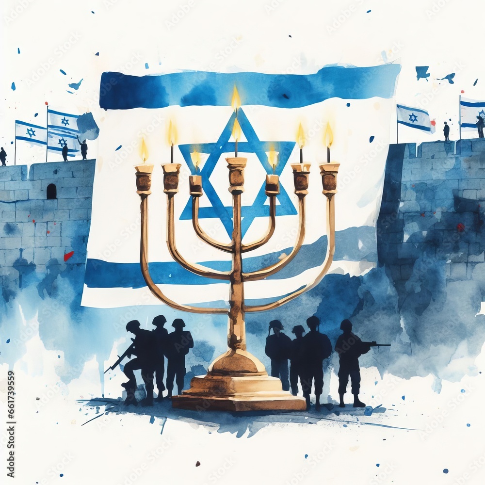 Generative AI illustration image of the flag of Israel with lion and ...