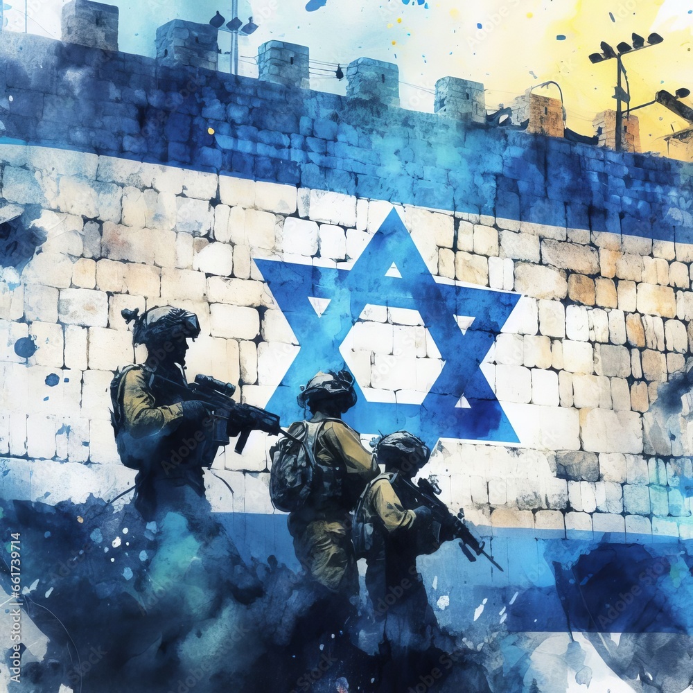 Generative AI illustration image of the flag of Israel with lion and ...