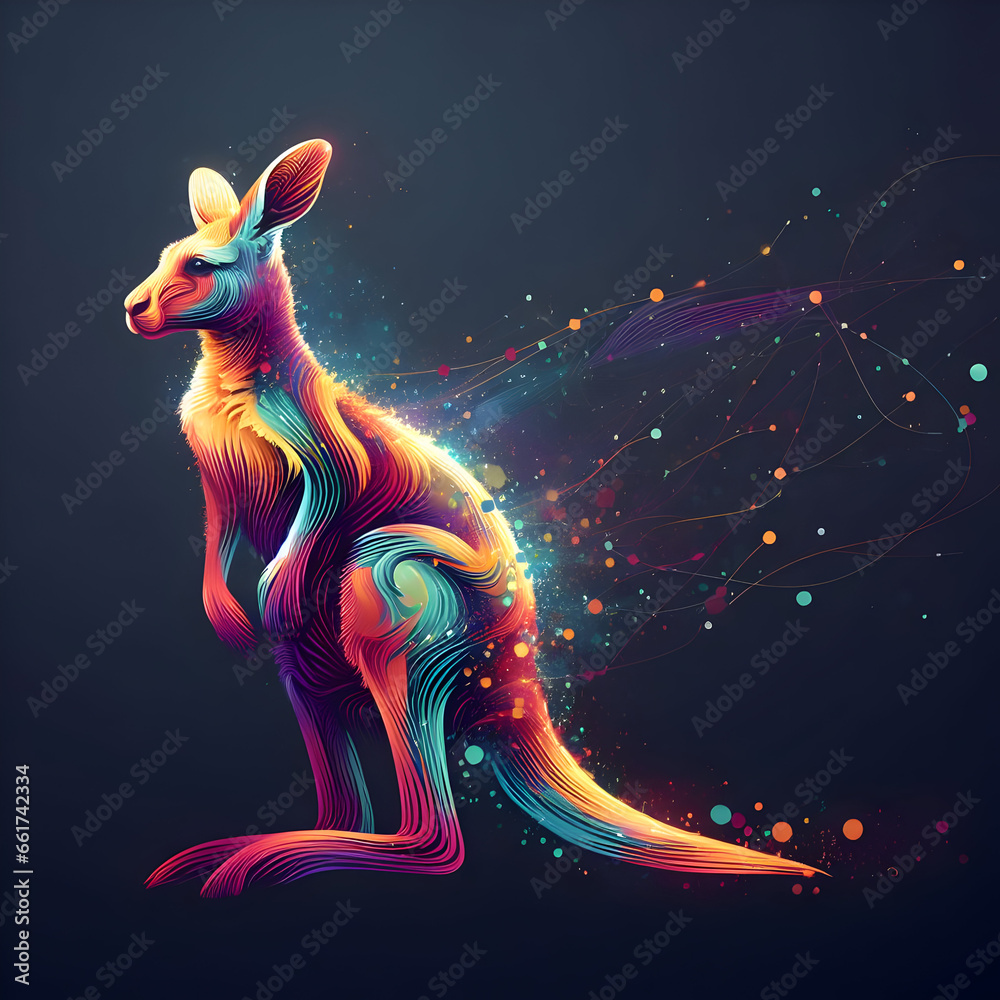 The Enchanting Luminescence, A Majestic Kangaroo Radiating Vivid Bursts ...